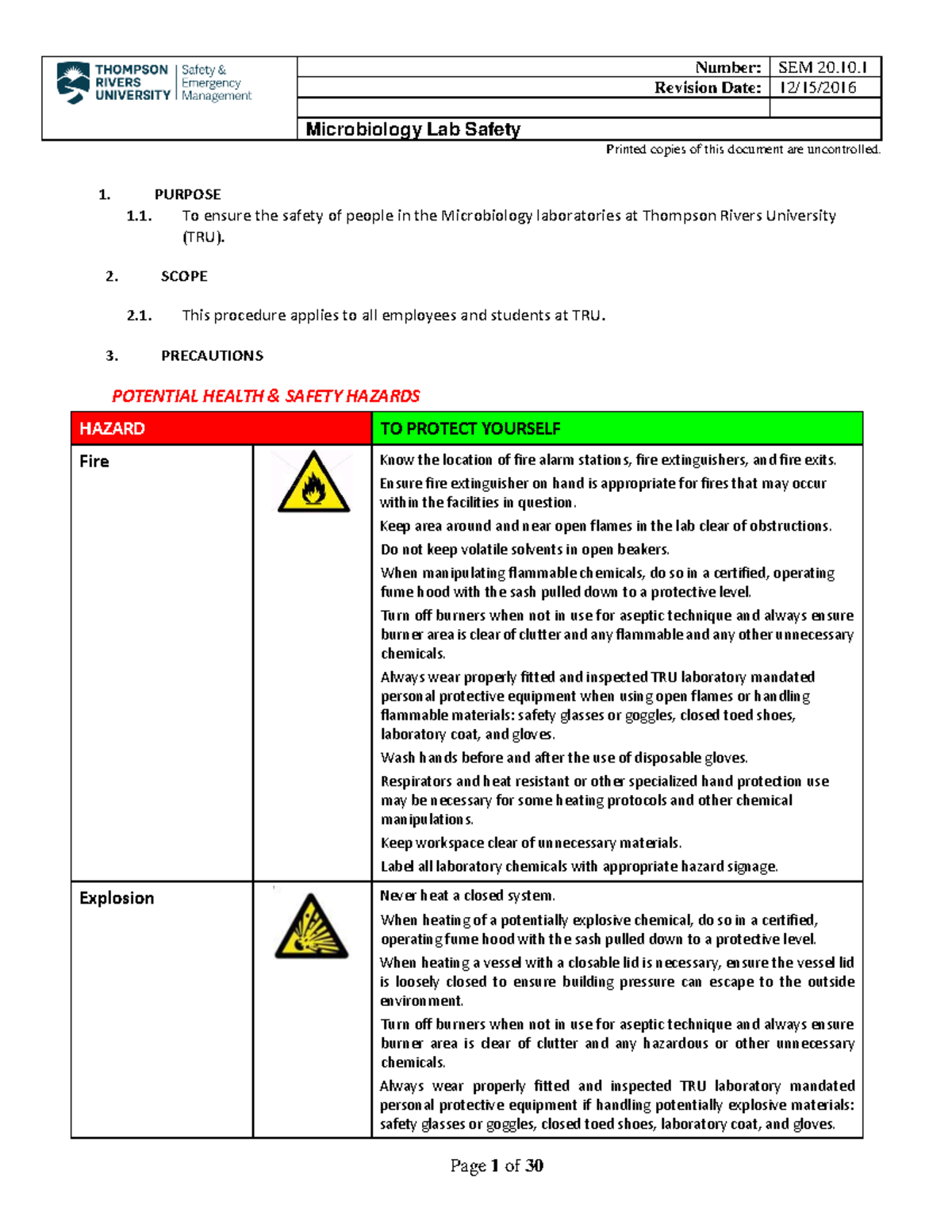 Microbiology Lab Safety 39696 - Number: SEM 20. Revision Date: 12/15 ...