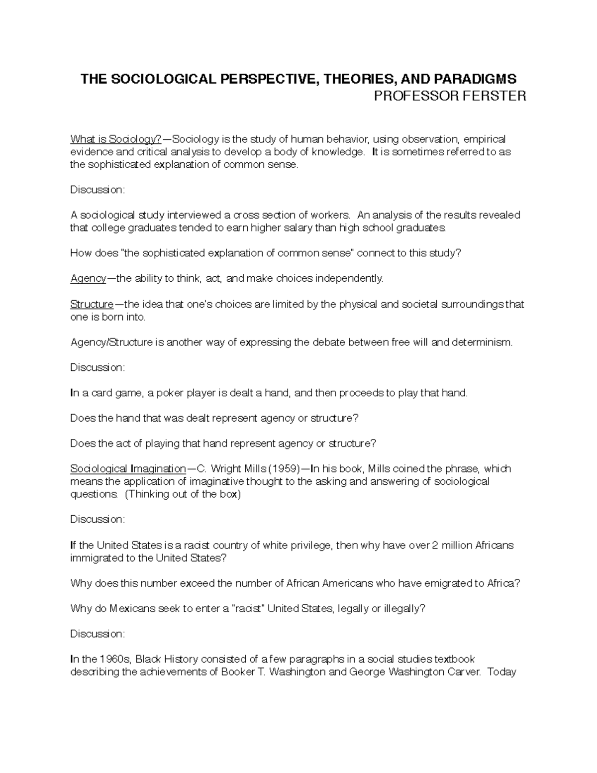 The Sociological Perspective, Theories, and Paradigms - THE ...