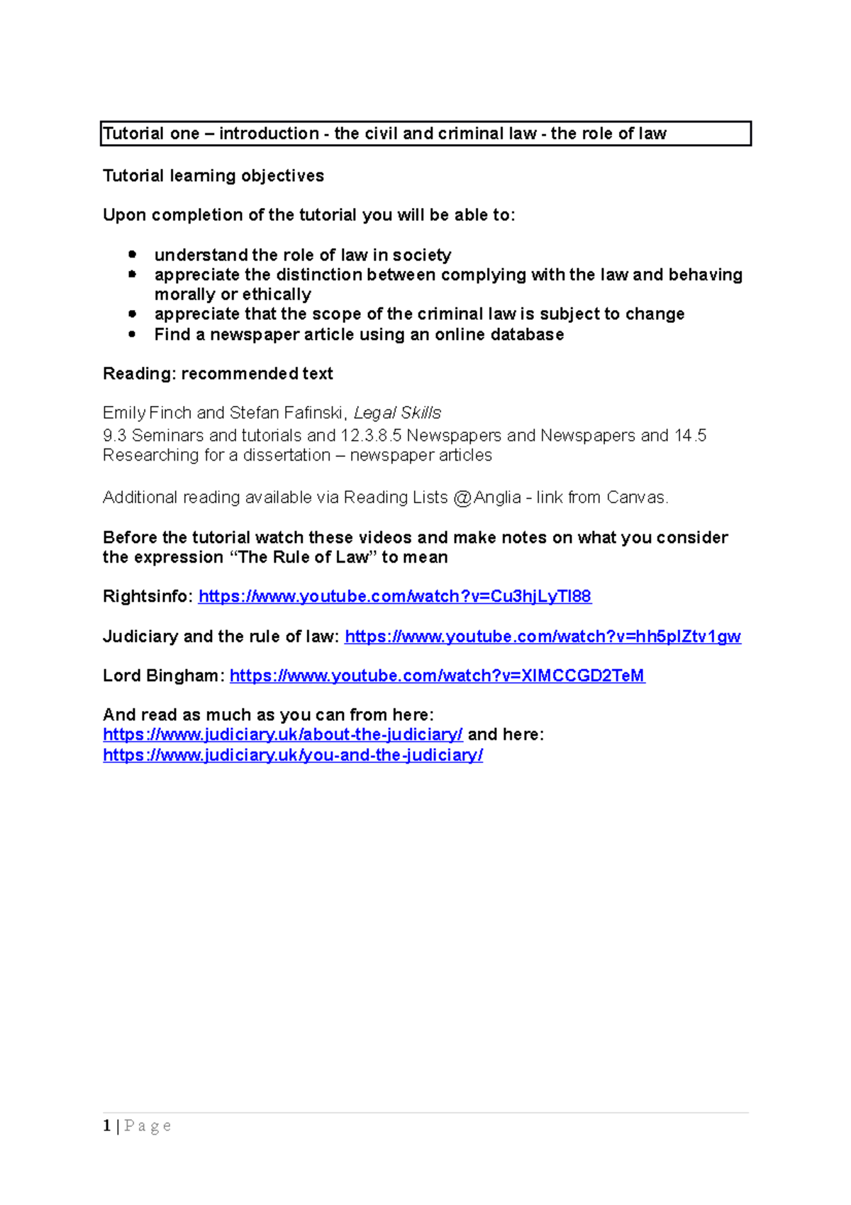 Tutorial 1- introduction the civil and criminal law - the rule of law ...