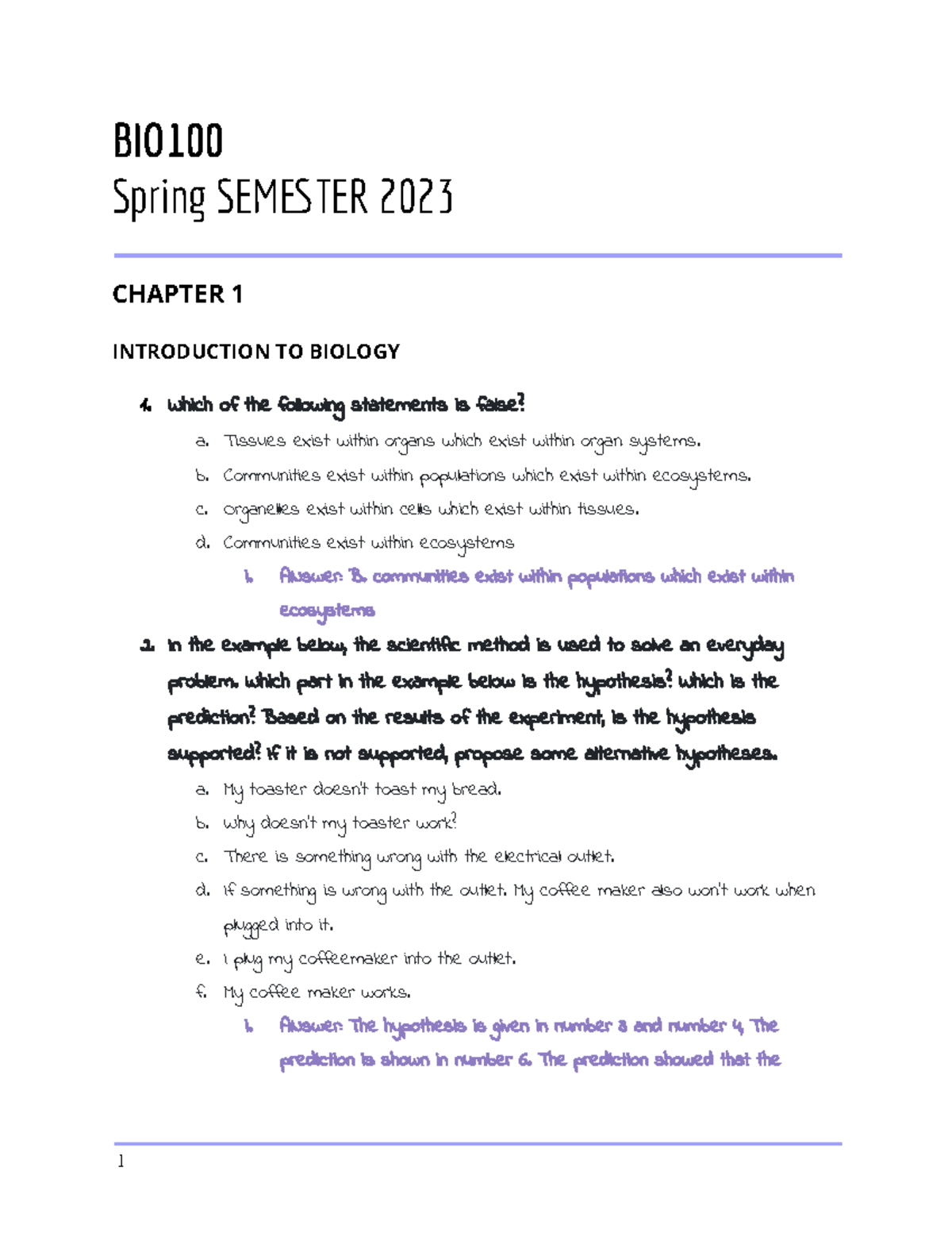 CH1: Introduction to Biology - BIO Spring SEMTER 2023 CHAPTER 1 ...