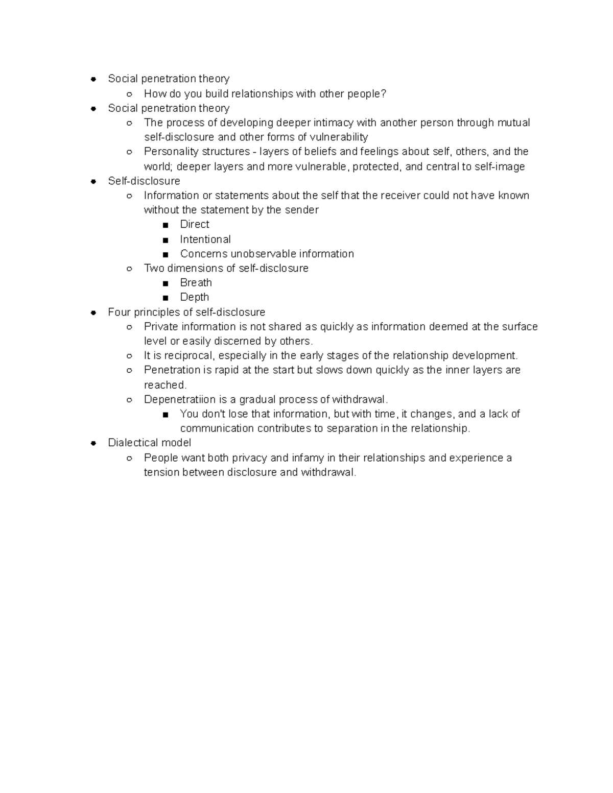 Ch 9 Social penetration theory - Social penetration theory How do you ...