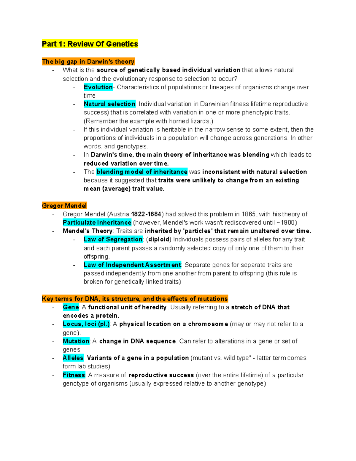 Lec. 8 Transmission Genetics (Biol105) - BIOL 105 - UC Riverside - Studocu