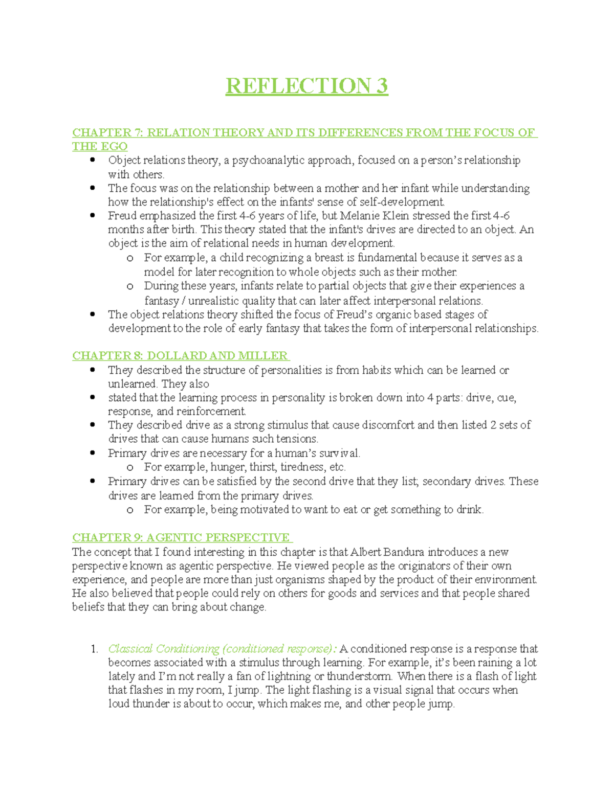 Reflection 3 - introduction to personality - REFLECTION 3 CHAPTER 7 ...