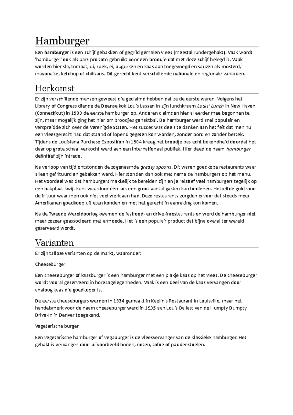 Burger OPG - afdeed - Hamburger Een hamburger is een schijf gebakken of ...