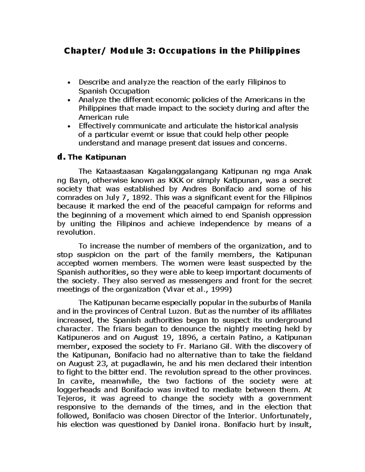 RPH Finalism - history - Chapter/ Module 3: Occupations in the ...