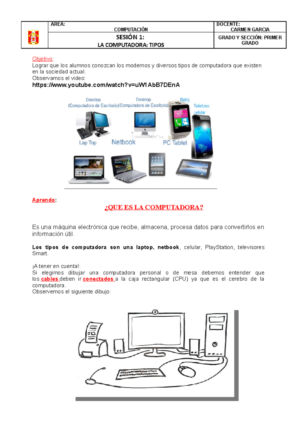 Sesión 1 Conocemos LOS Tipos DE Computadora - ÁREA: COMPUTACIÓN DOCENTE ...