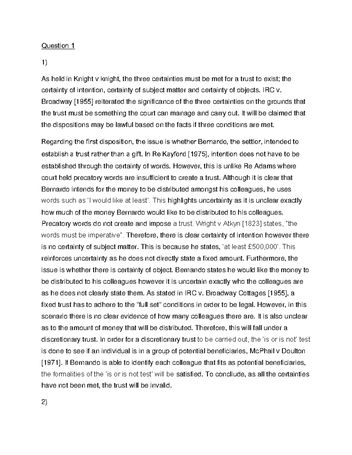 business lecture notes - Question 1 As held in Knight v knight, the ... business lecture notes - Question 1 As held in Knight v knight, the ...