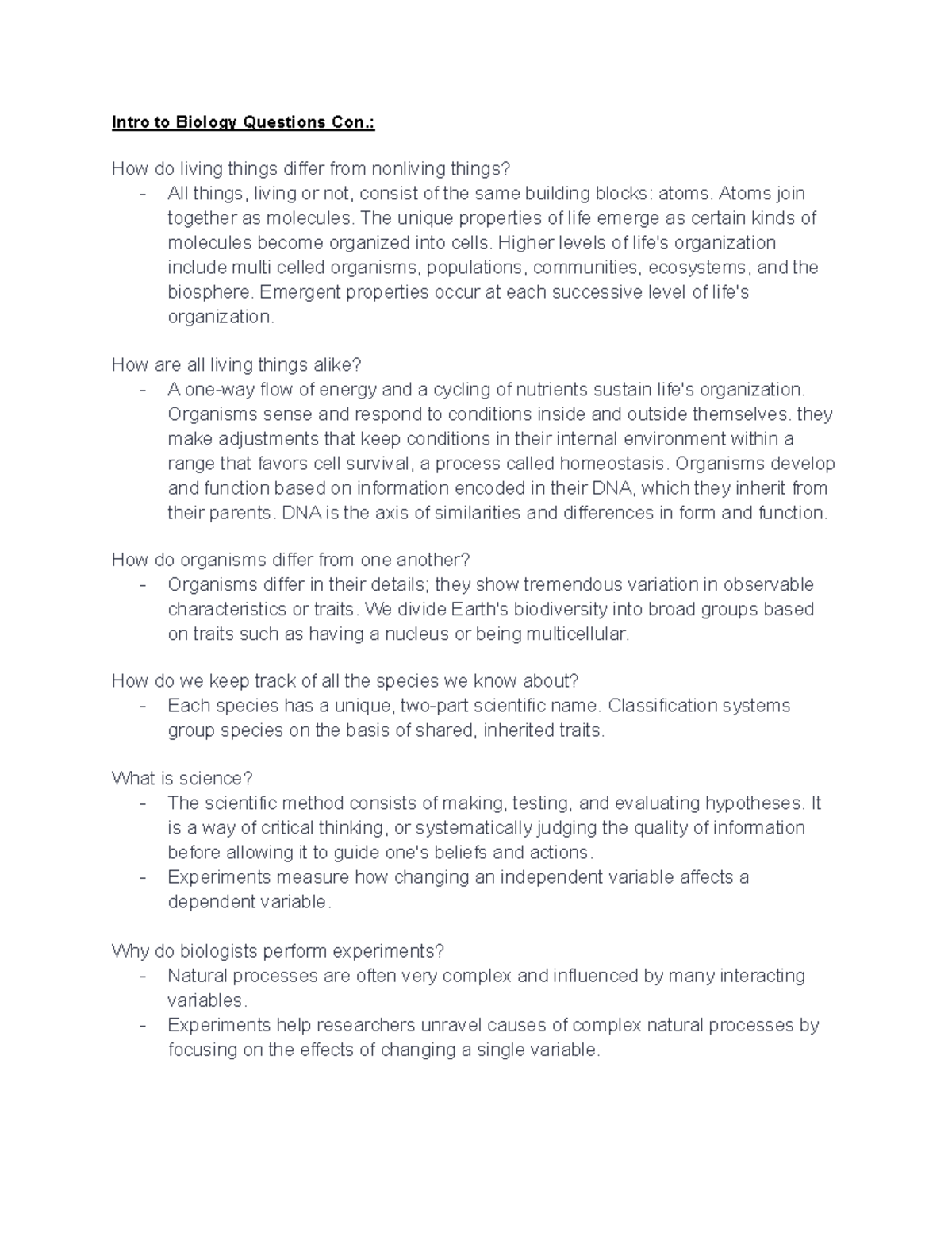 Intro to Biology - Definitions and other practice - Intro to Biology ...