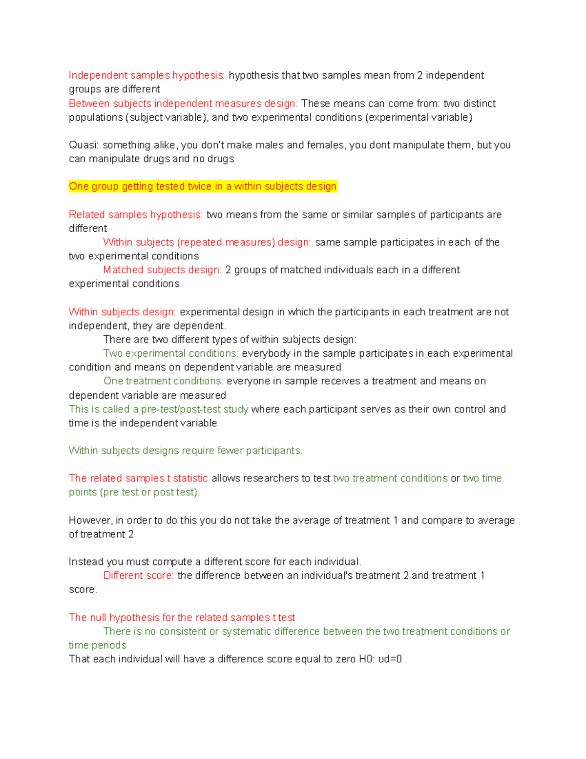 Chapter 11 psych 248 t test for related samples - Independent samples ...