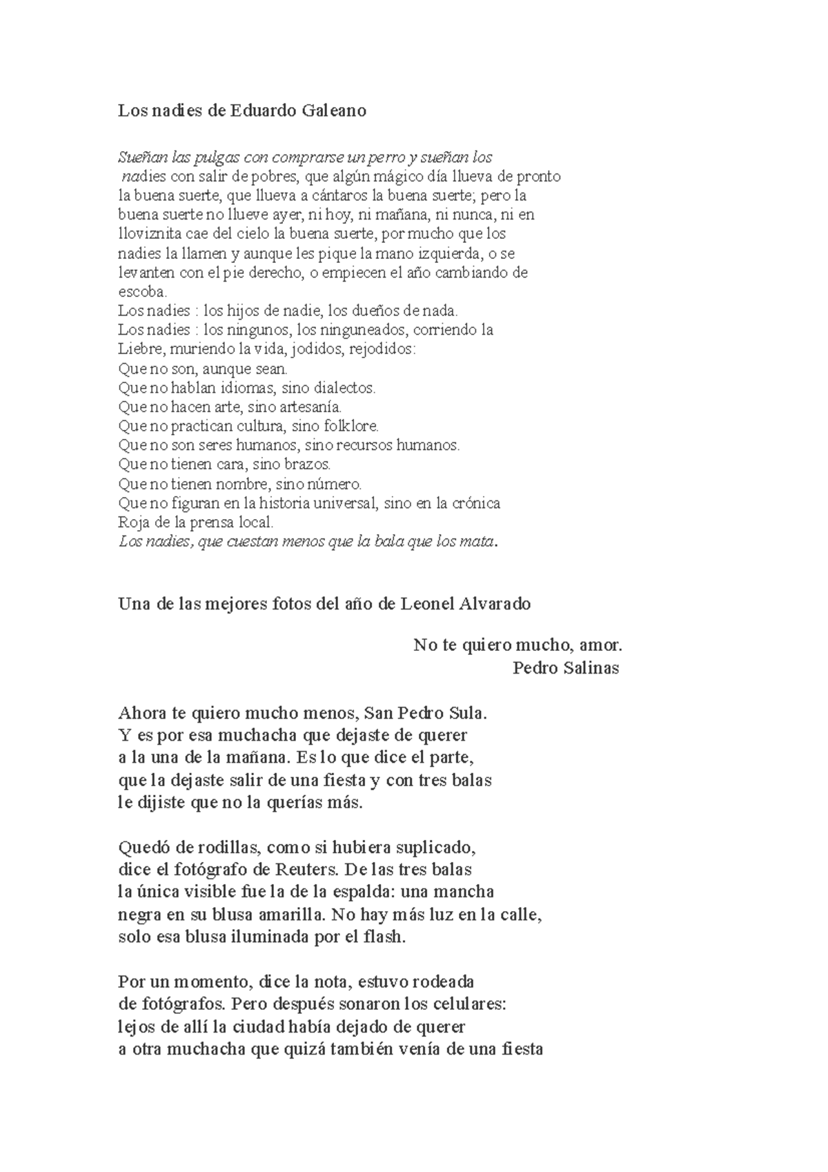 Poemas para foro(1)(1) - Los nadies de Eduardo Galeano Sueñan las ...