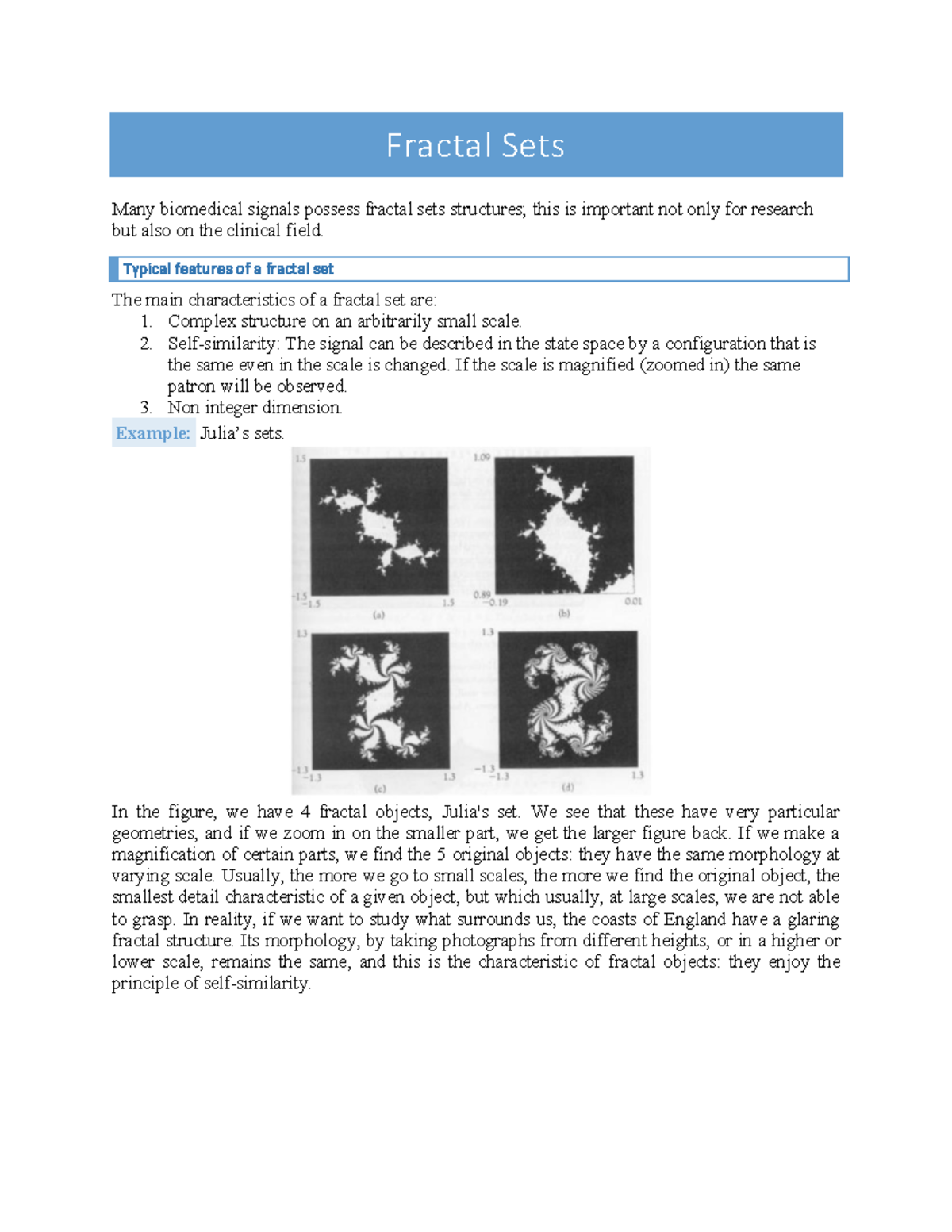 9-Fractal Sets - Fractal Sets - Fractal Sets Many biomedical signals possess fractal sets - Studocu
