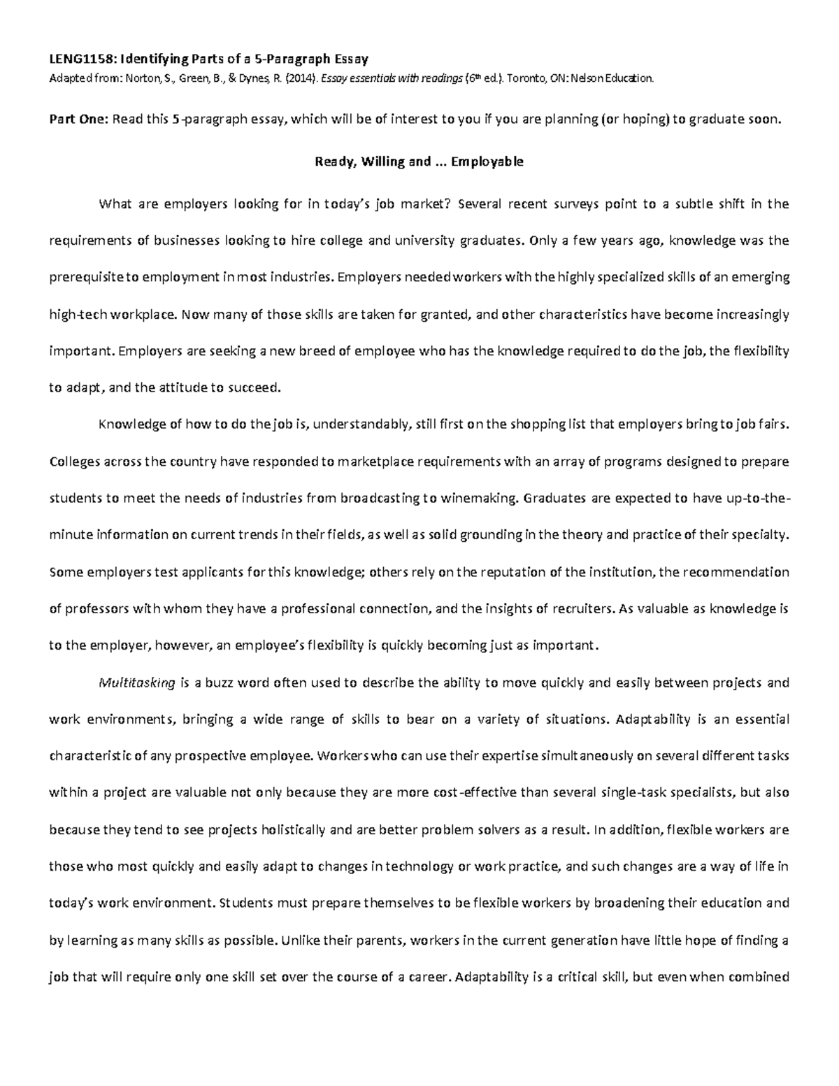 Identifying Parts of a 5-Paragraph Essay - , Green, B., & Dynes, R ...