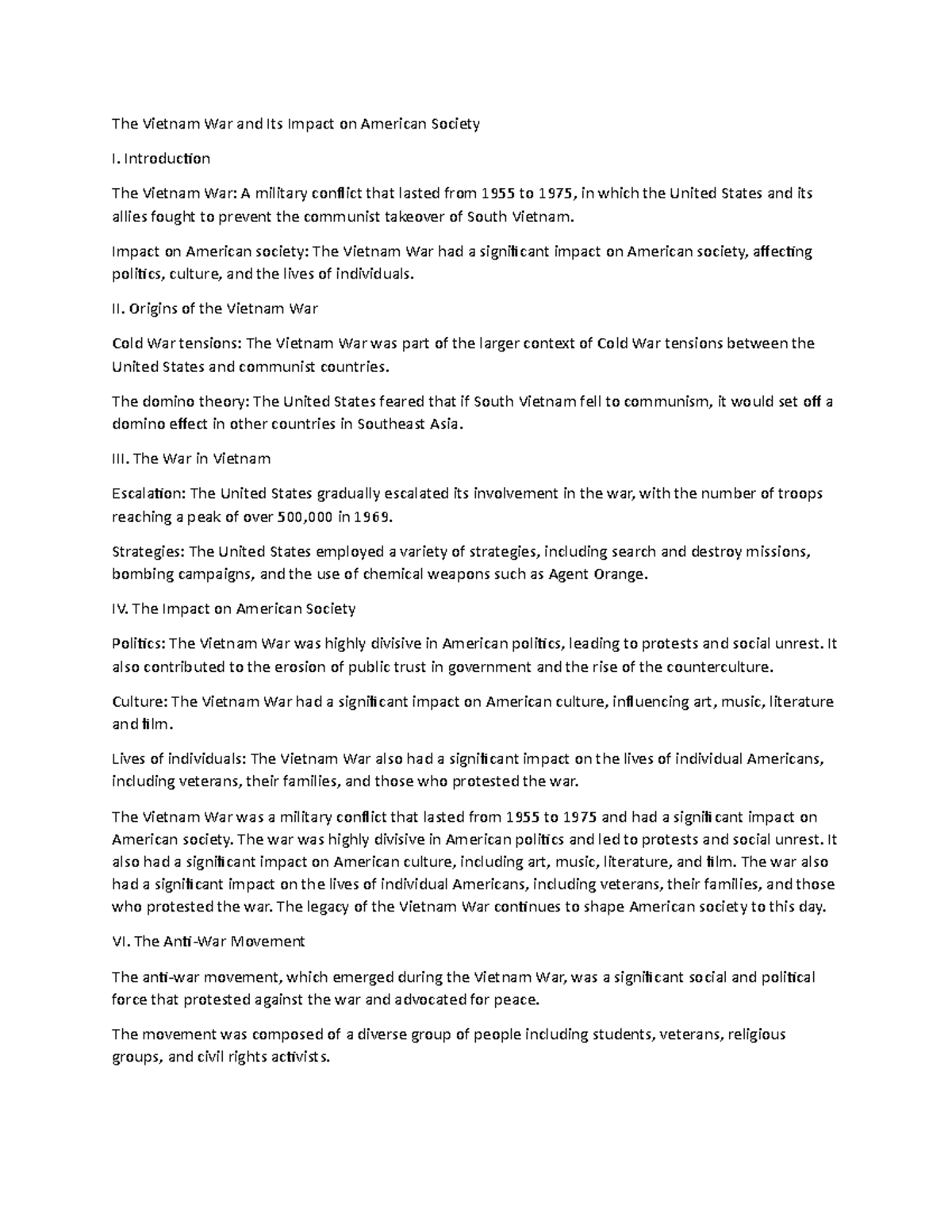 The Vietnam War and Its Impact on American Society - Introduction The ...