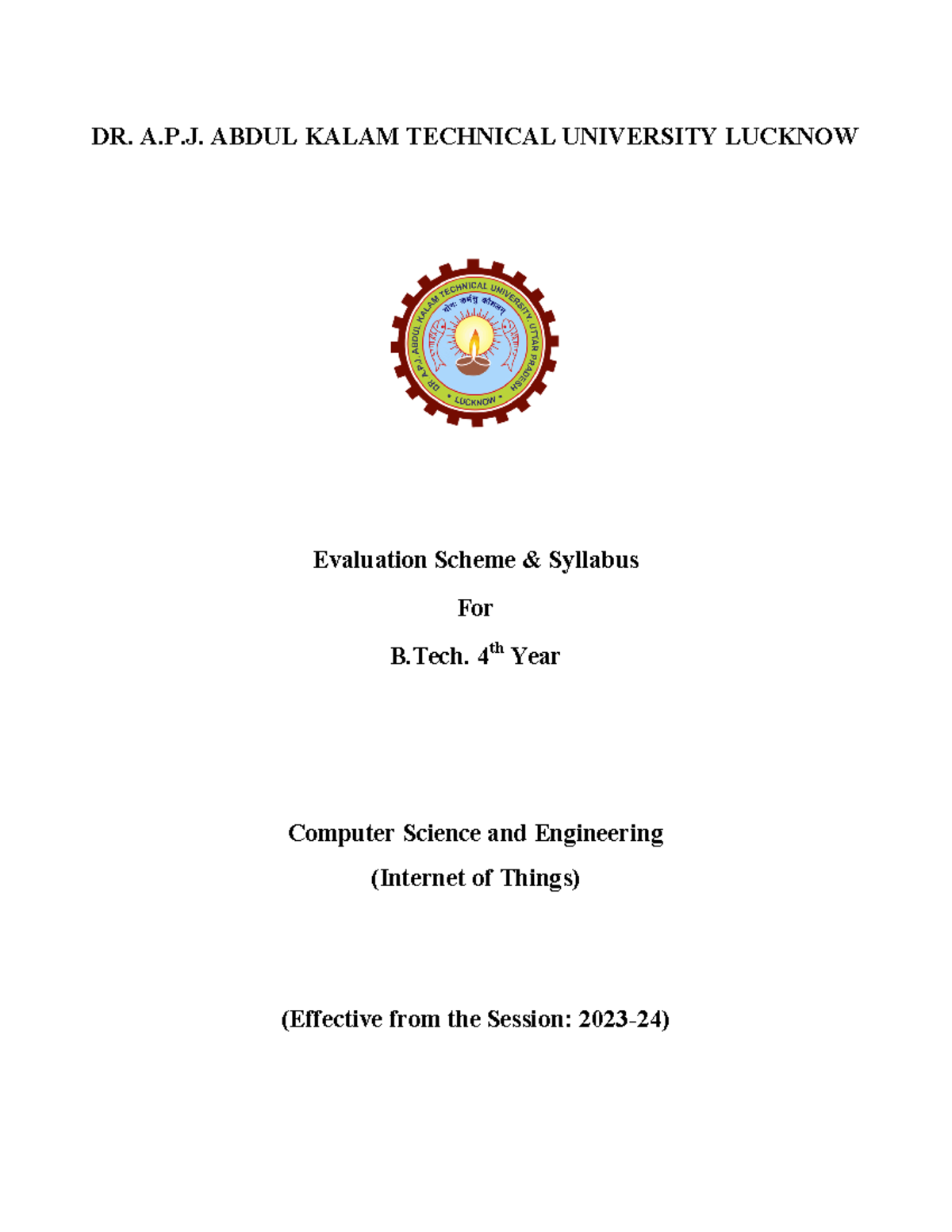 BTech. 4th Year Computer Science and Engineering- Internet of Things ...