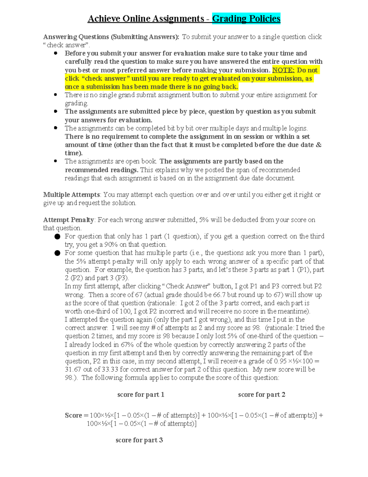 MGEA02- Online Assignments- Achieve - Grading Policies Fall 2022 ...