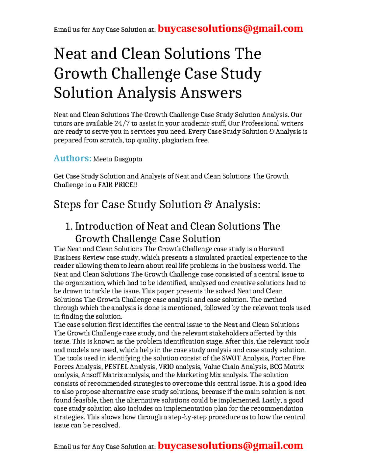 Case Solution Neat and Clean Solutions The Growth Challenge - Neat and Clean Solutions The ...