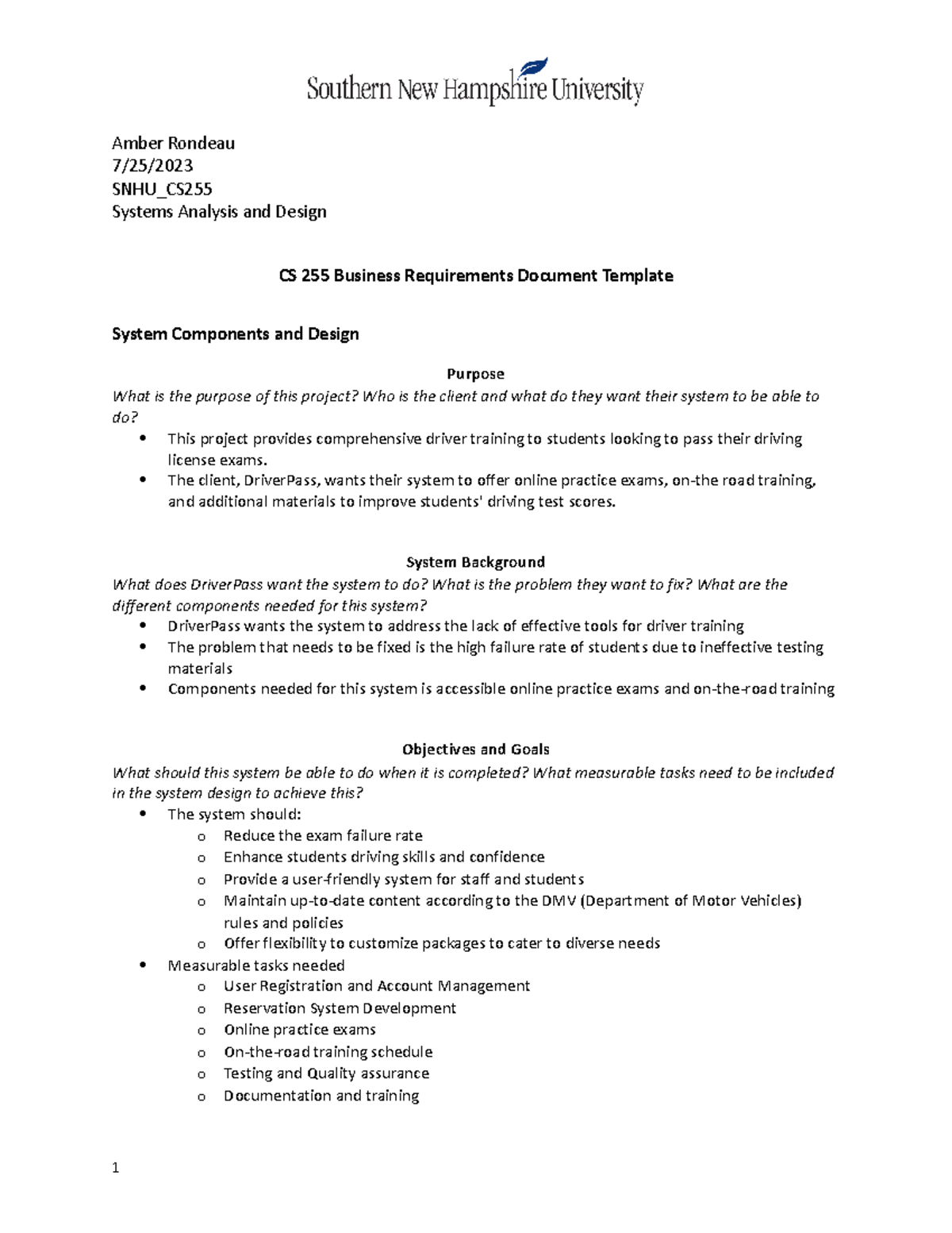 CS255 Project One Rondeau - Amber Rondeau 7/25/ SNHU_CS Systems ...