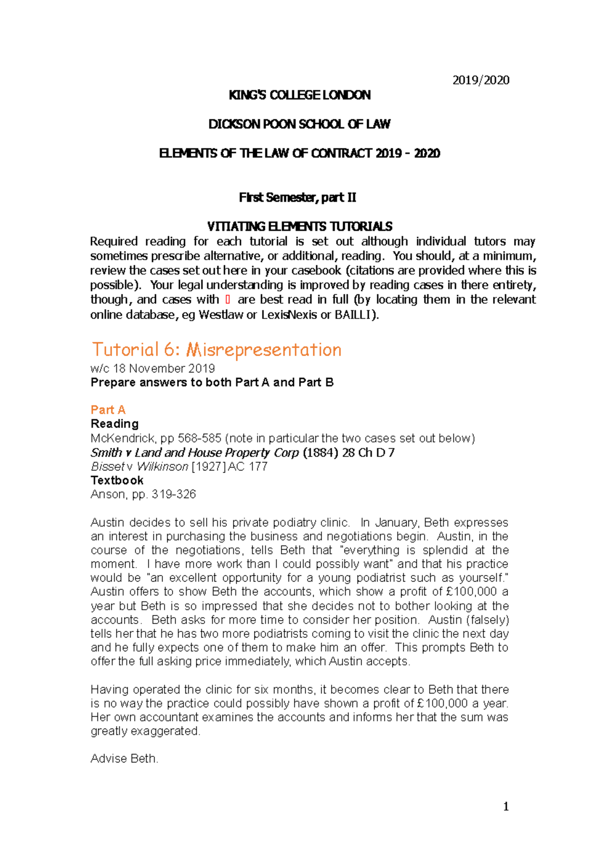 2 2019-20 Vitiating Elements tutorials - KCL - Studocu