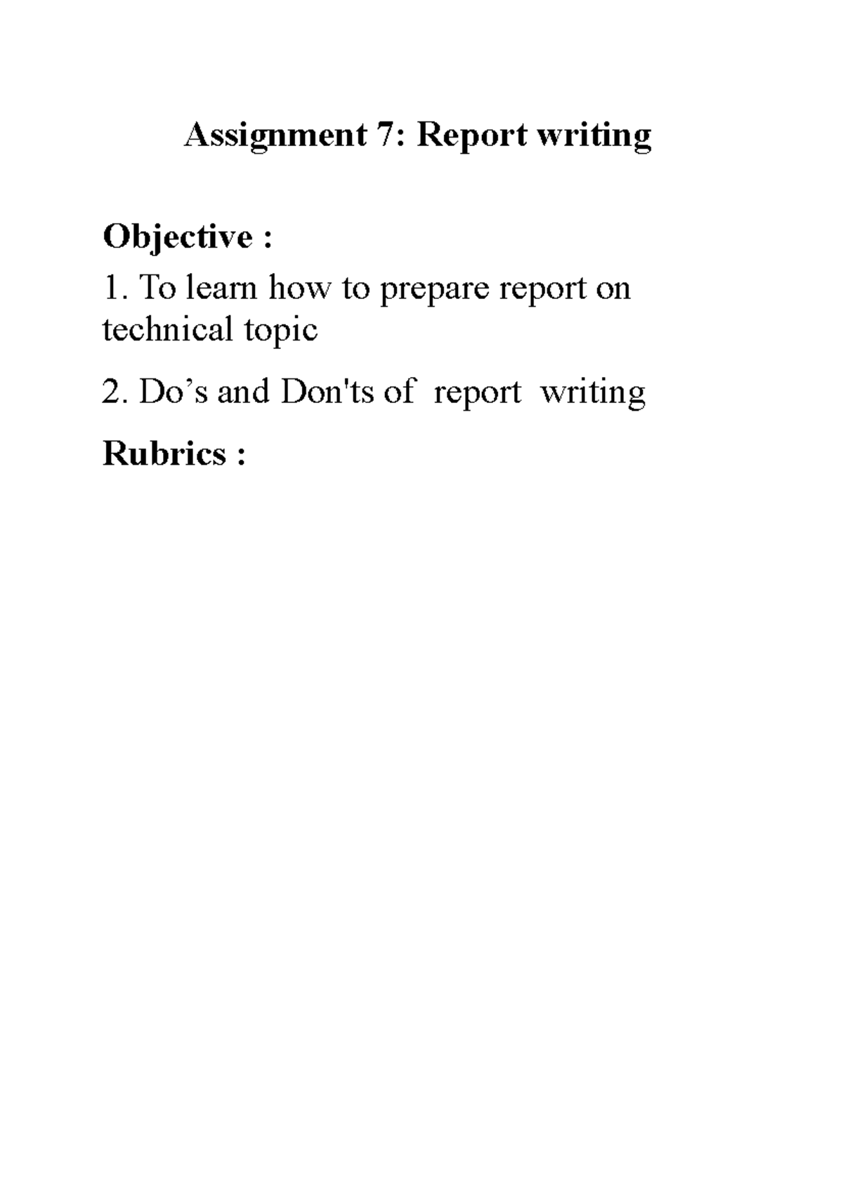 Assignment 7 - oop - Assignment 7: Report writing Objective : To learn ...