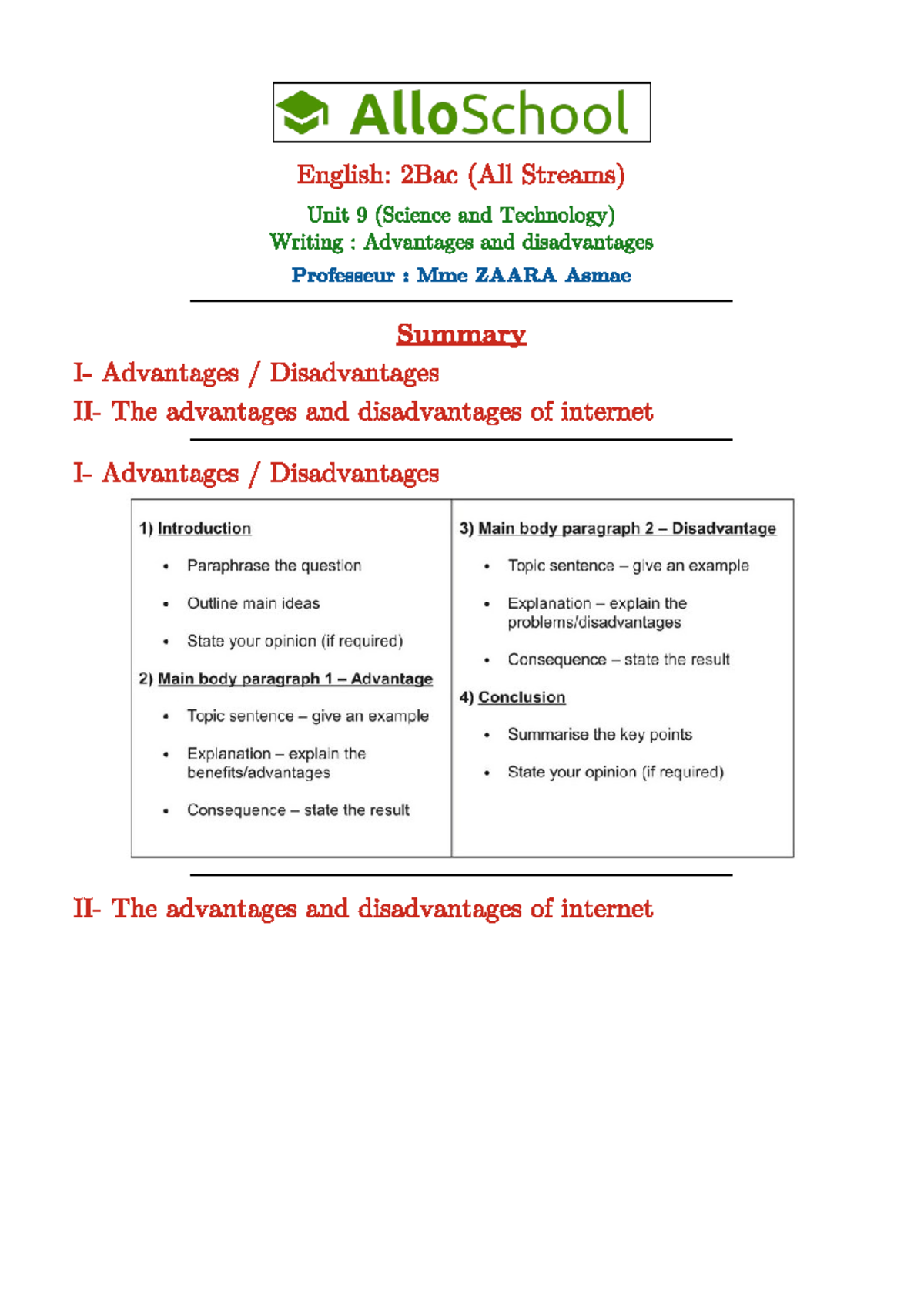 Writing 9 advantages and disadvantages 10 - English - Studocu