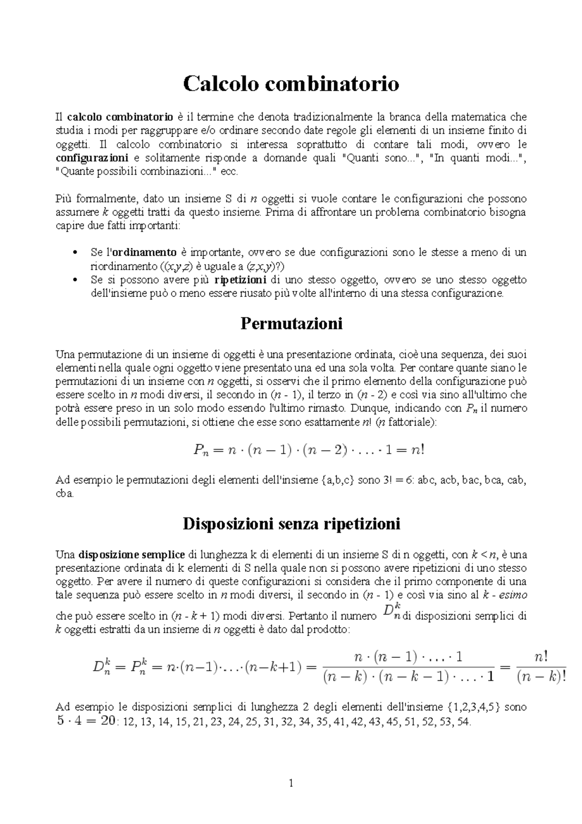 Calcolo combinatorio - Il calcolo combinatorio si interessa soprattutto ...