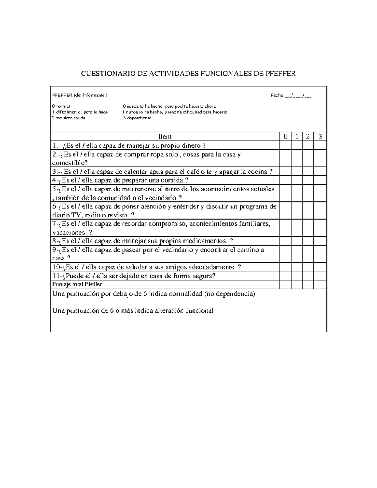 Act funcionales (Pferffer) - CUESTIONARIO DE ACTIVIDADES FUNCIONALES DE ...