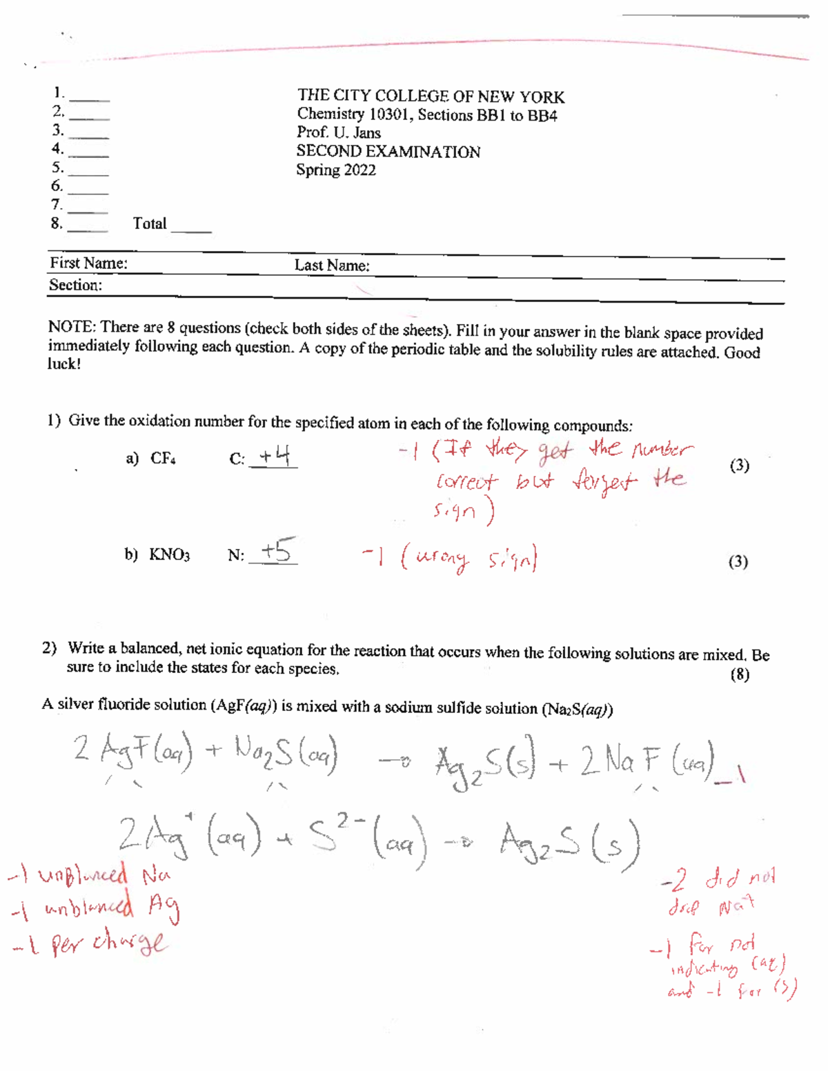 97275896 - Old TESTS - CHEM 10301 - Studocu