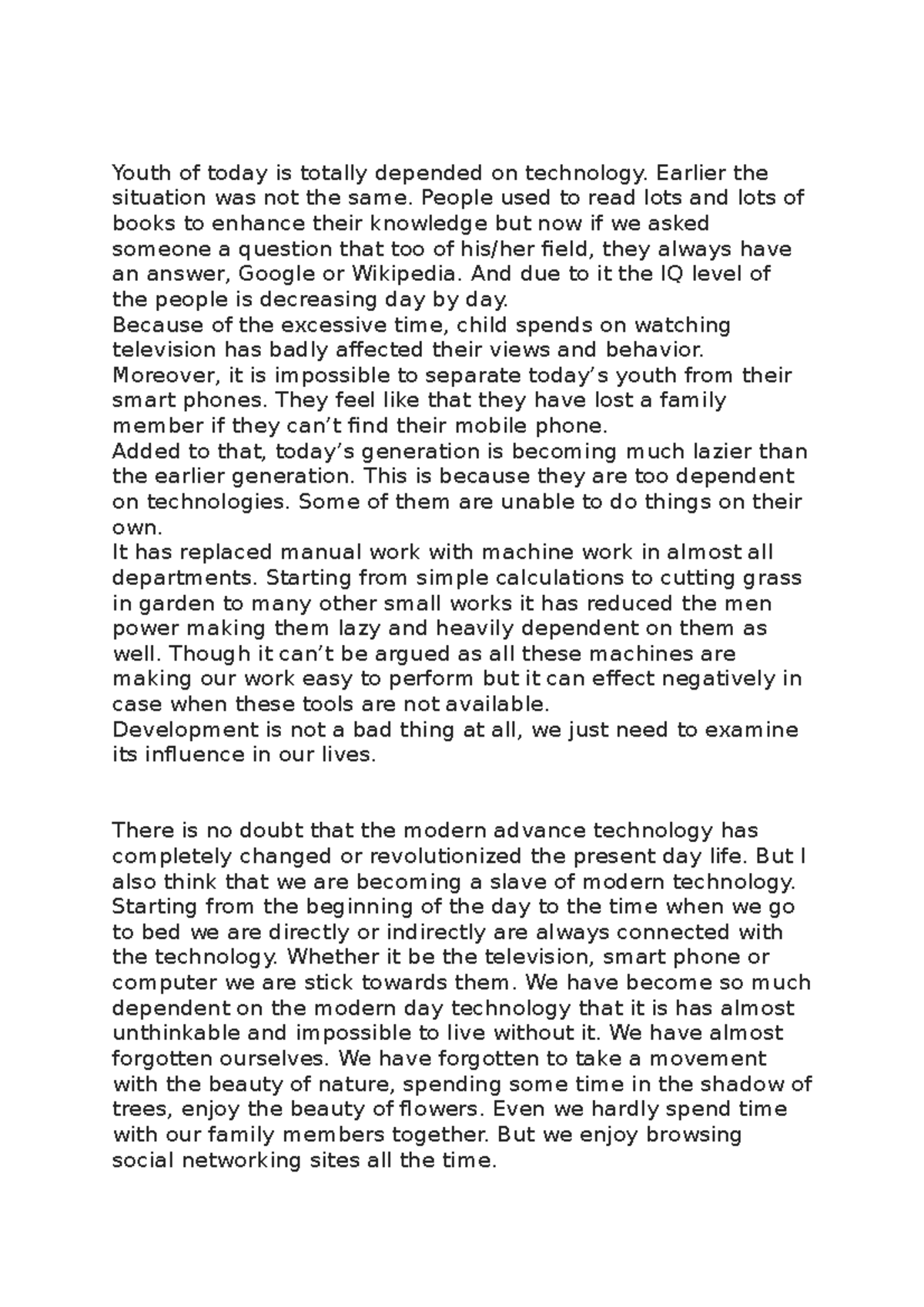 Debate technology make people lazy - Youth of today is totally depended ...