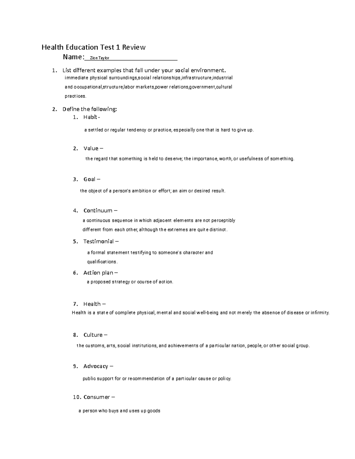 Kami Export - ZION T - Health review chapter 1 - Health Education Test ...