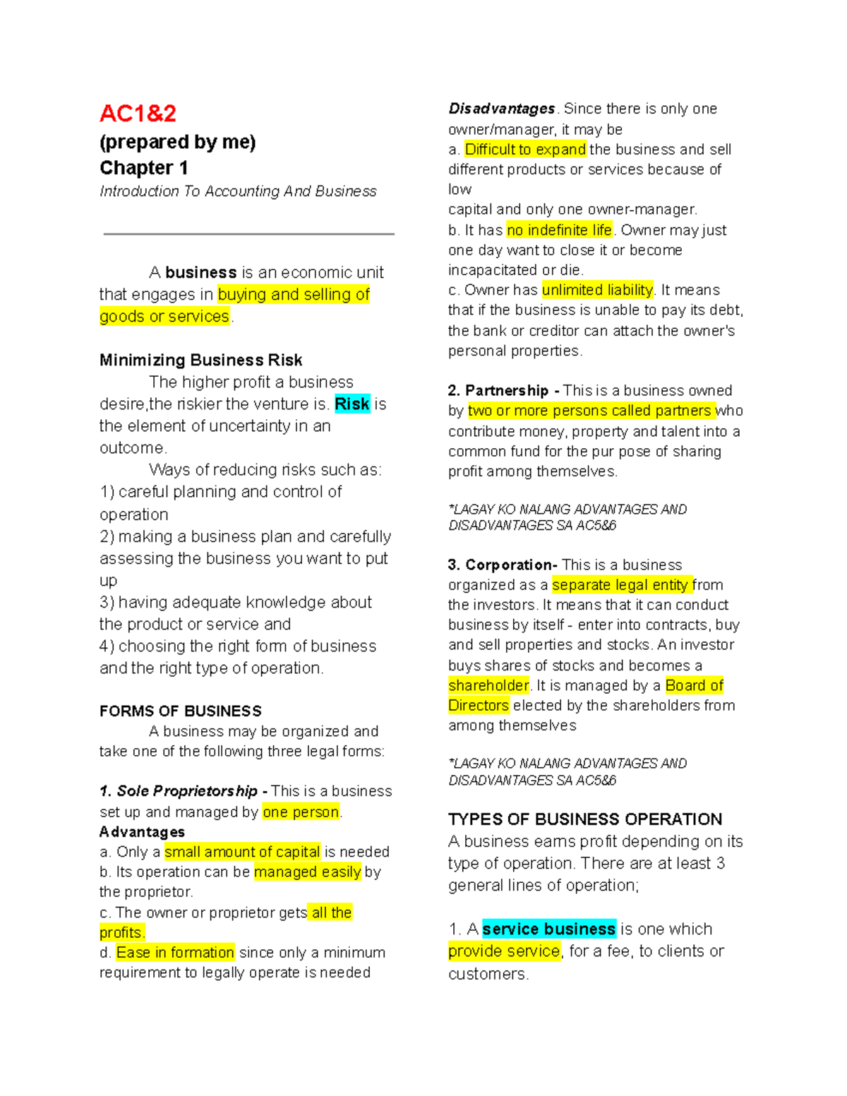 AC1&2 notes - ac1&2 - AC1& (prepared by me) Chapter 1 Introduction To ...