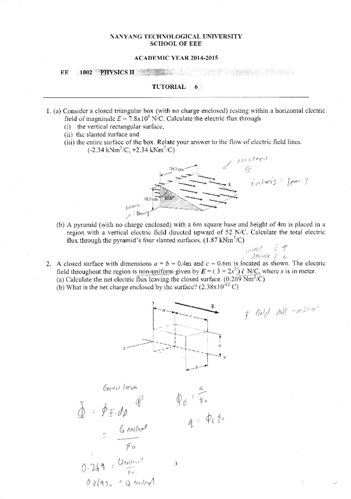 Physics Foundation Tutorial 6 Solution - NANYANG TECHNOLOGICAL ...