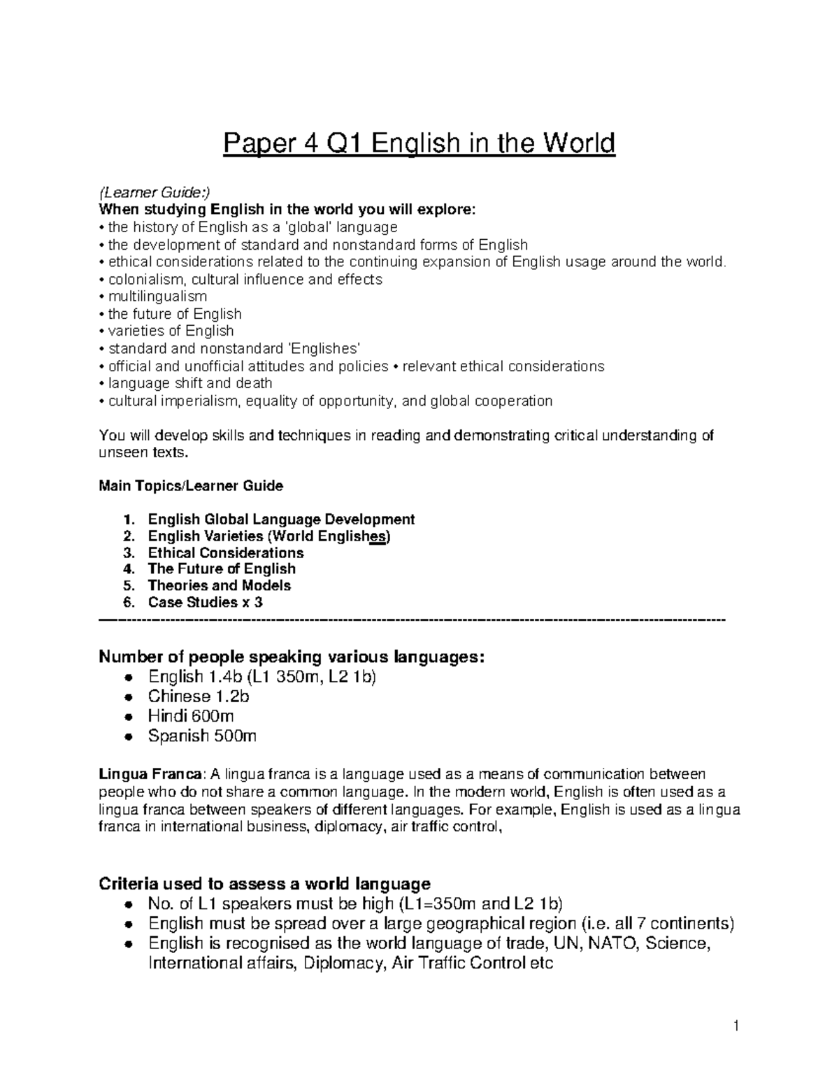 Paper 4, Q1 English in the World - Paper 4 Q1 English in the World ...