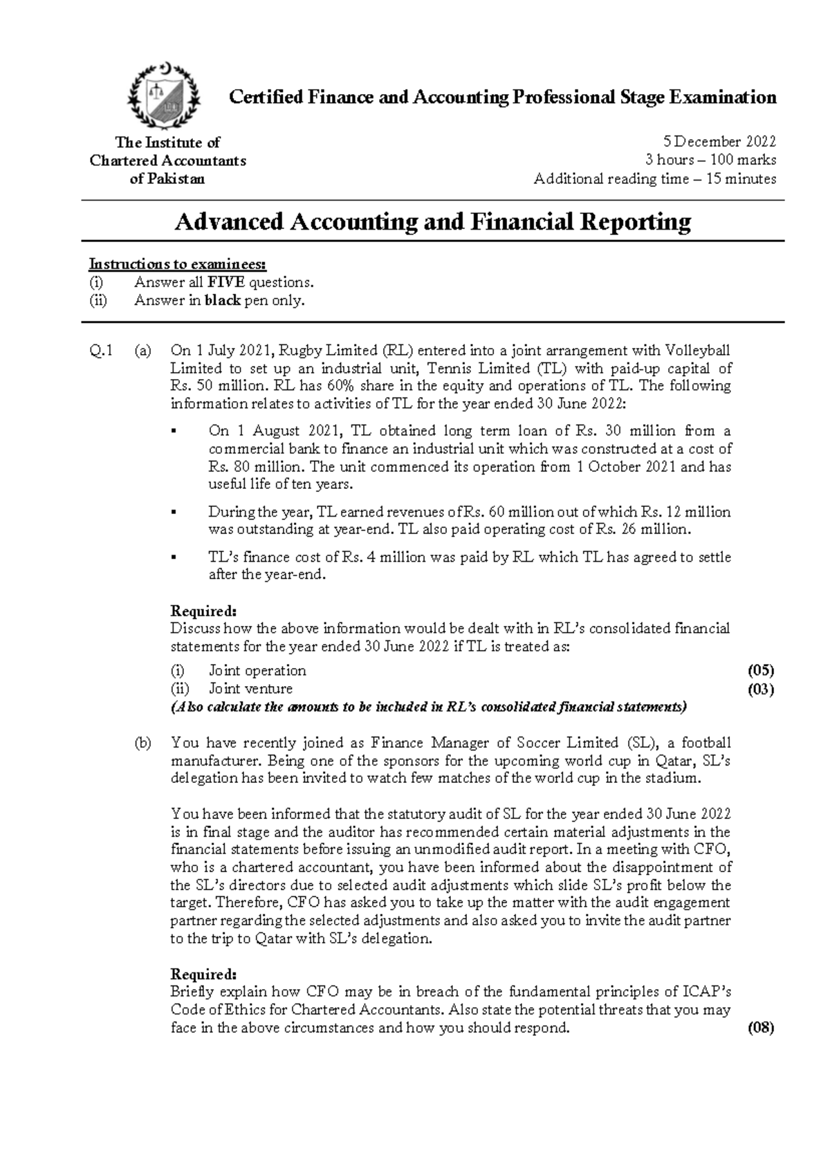 CFAP-1-AFR-Winter-2022 - Certified Finance and Accounting Professional ...