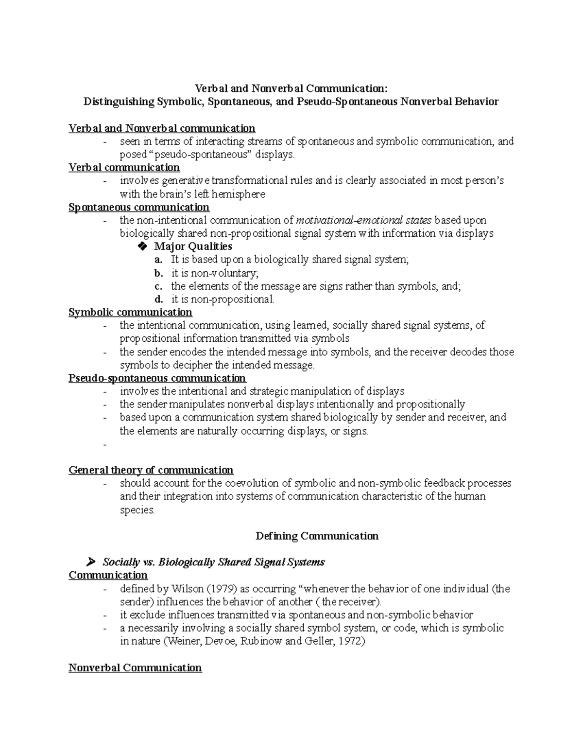 Notes - Verbal and Nonverbal Communication: Distinguishing Symbolic ...