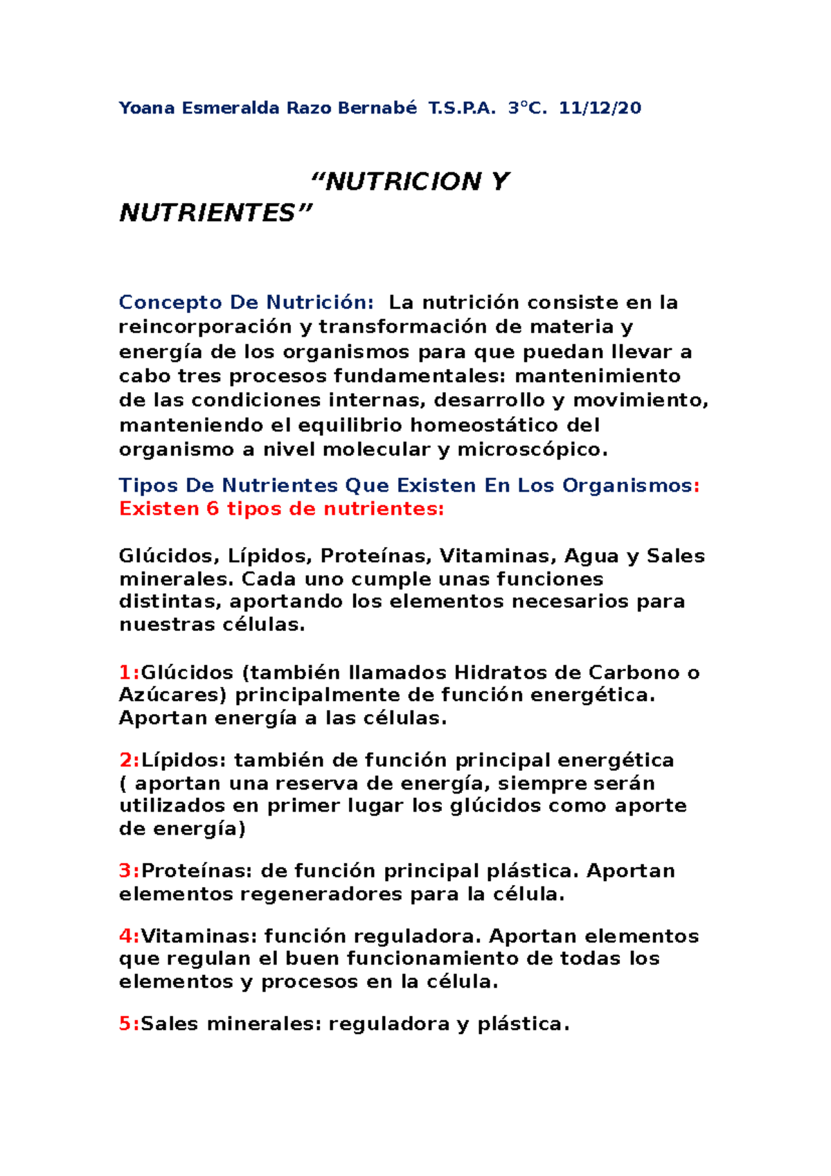 Biologia, nutricion Y nutrientes - Yoana Esmeralda Razo Bernabé T.S.P ...