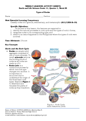 STEM – EARTH SCIENCE Module 2: Classification of Rocks and the Minerals ...