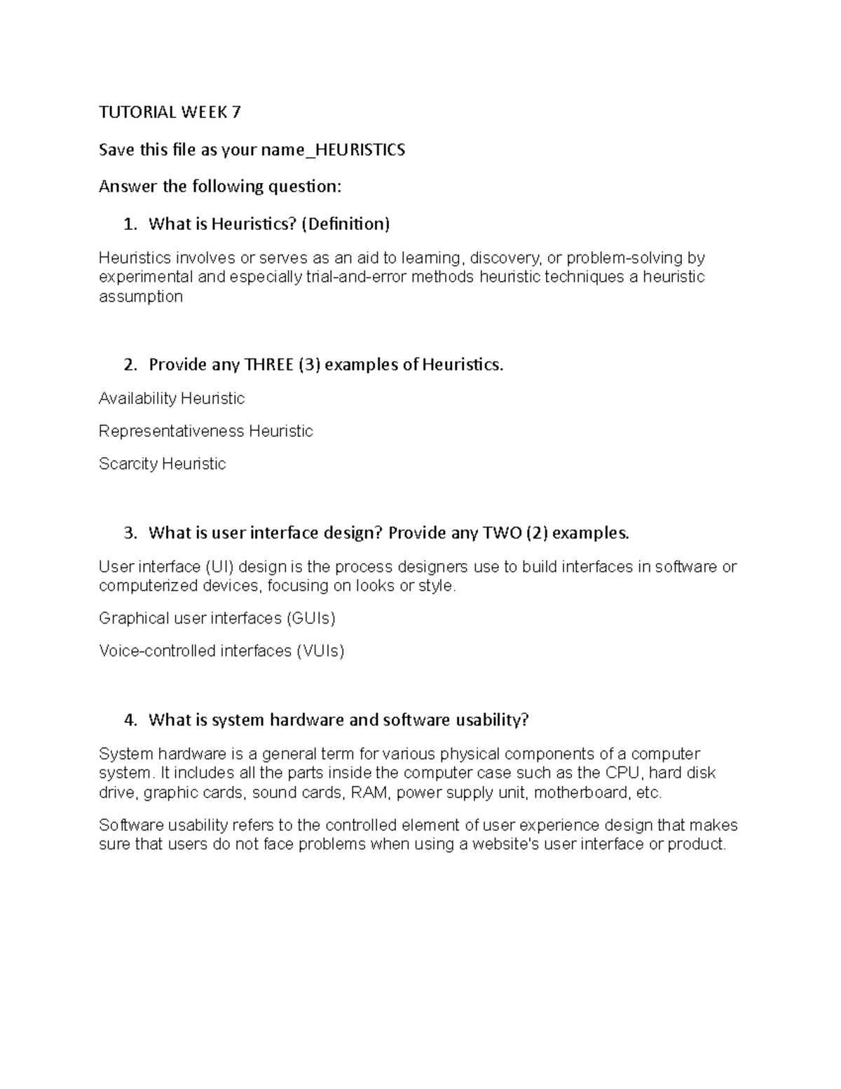 HCI - Intro to HCI - TUTORIAL WEEK 7 Save this file as your name ...