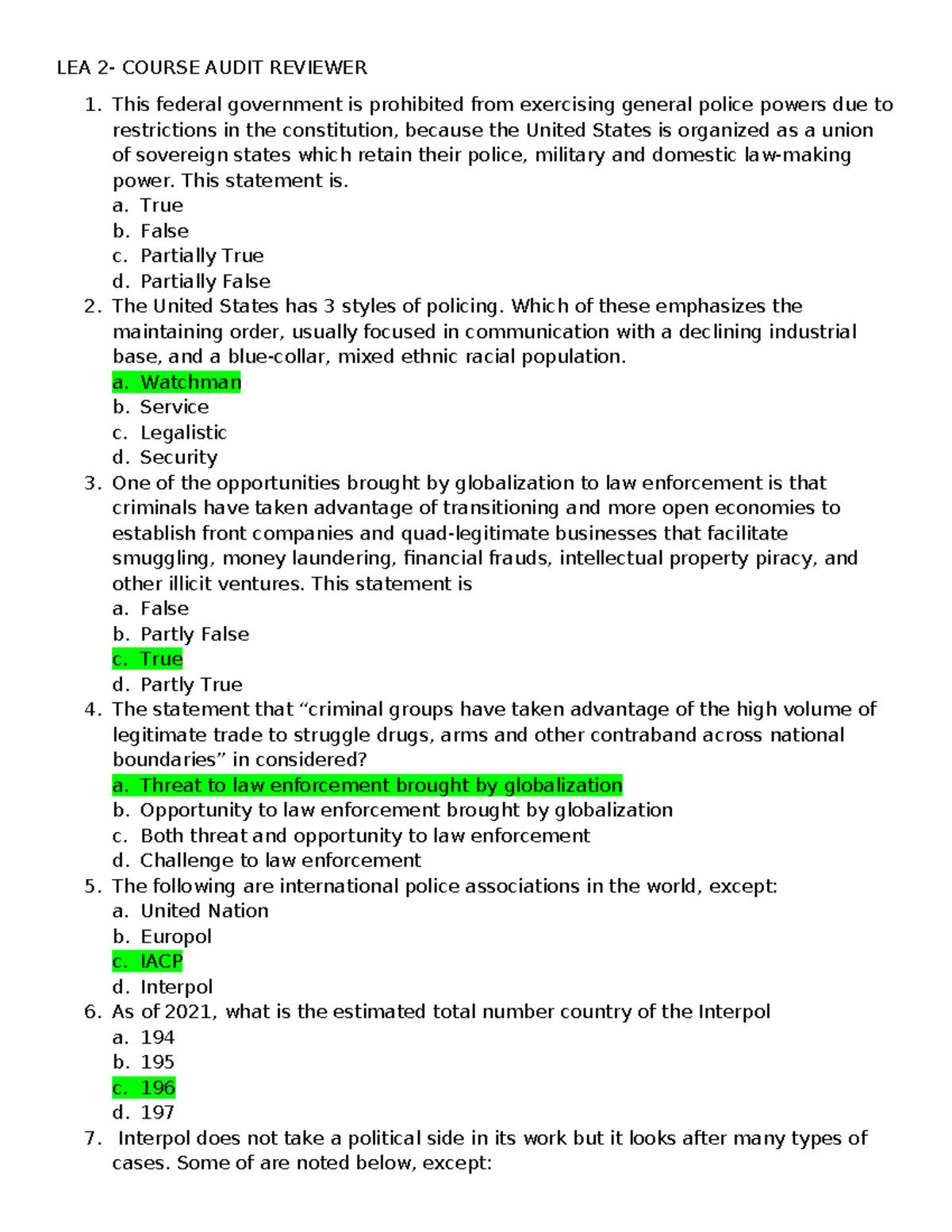 Lea-2 - Q n A - LEA 2- COURSE AUDIT REVIEWER This federal government is ...