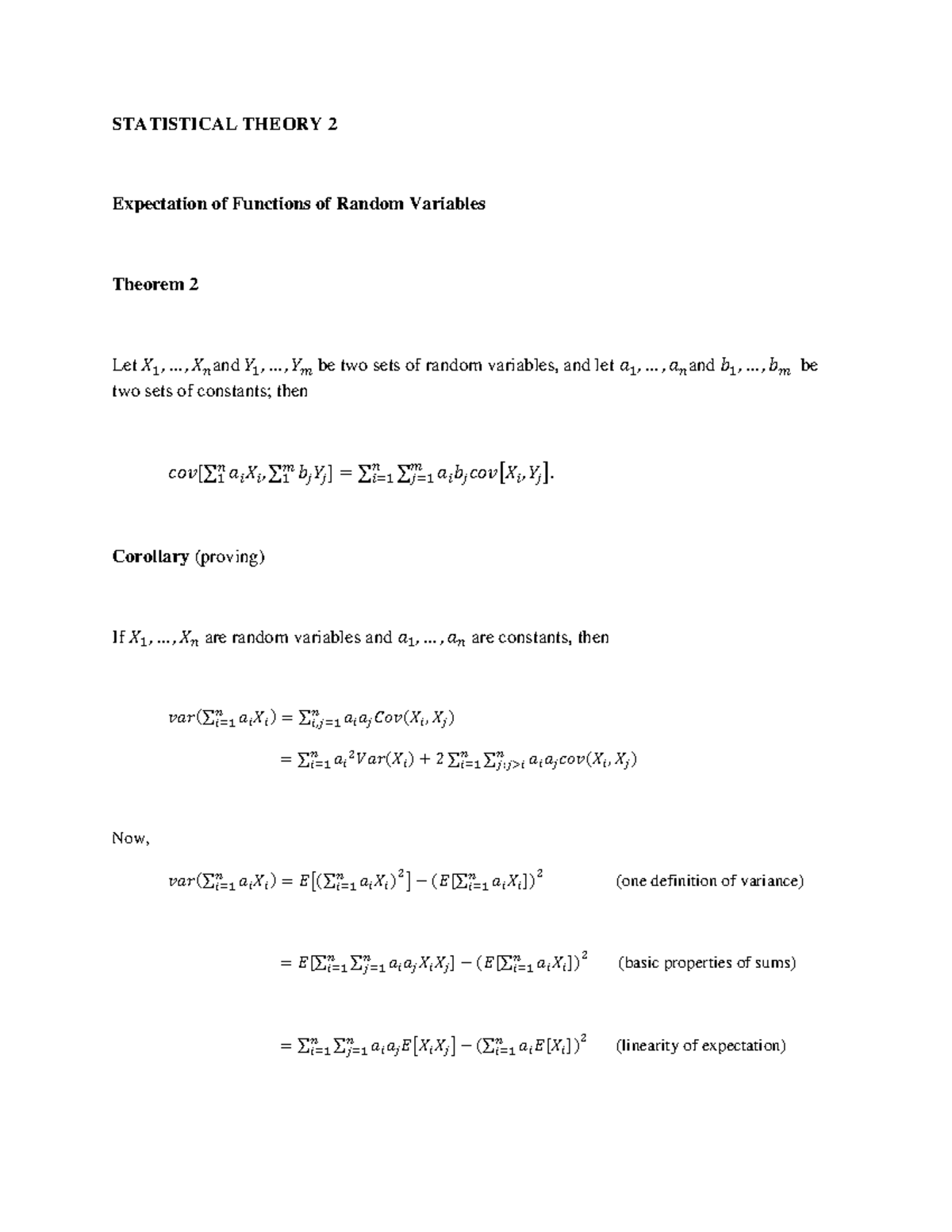 Statistical Theory 2 - Expectation of Functions of Random Variables ...