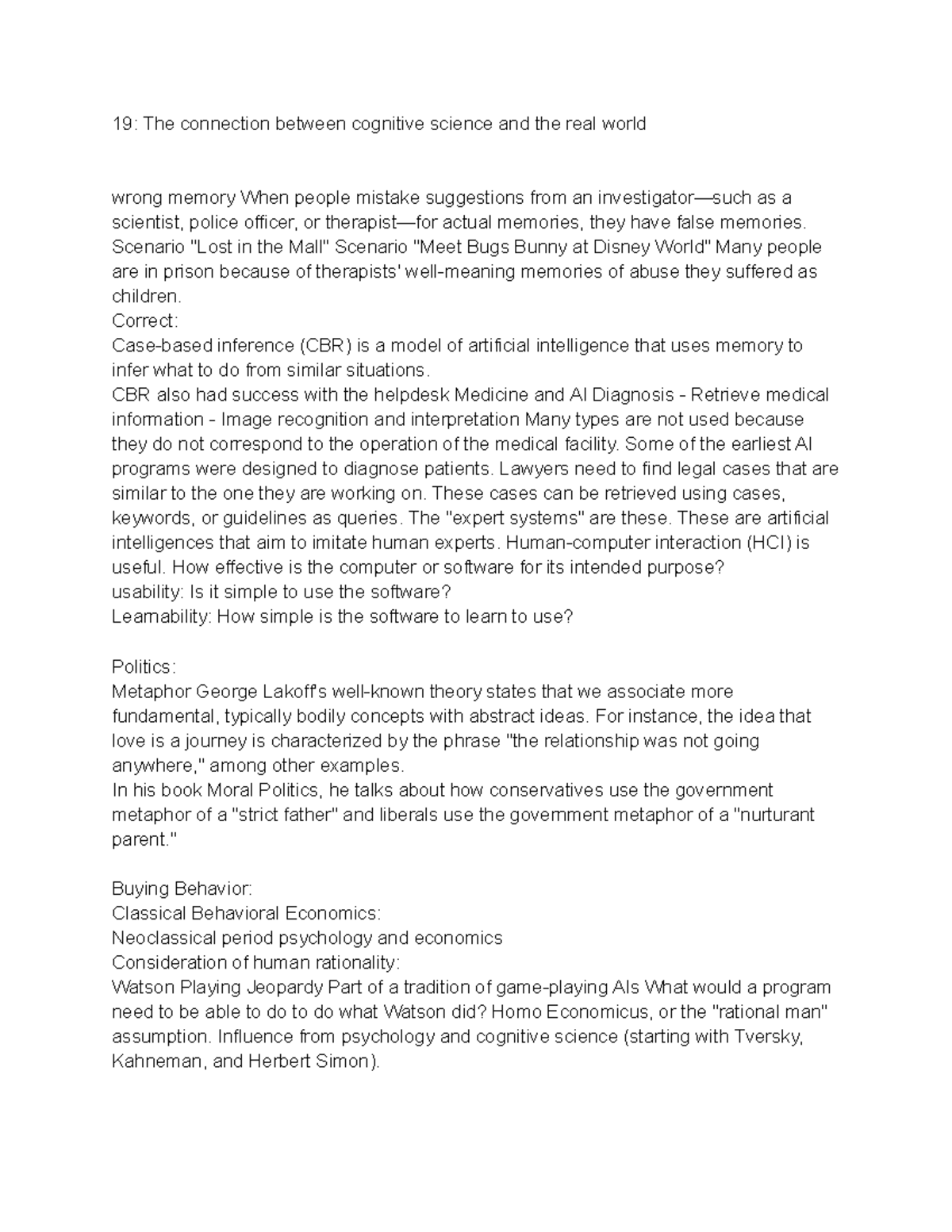 Lecture 19 Cgsc Notes - 19: The connection between cognitive science ...