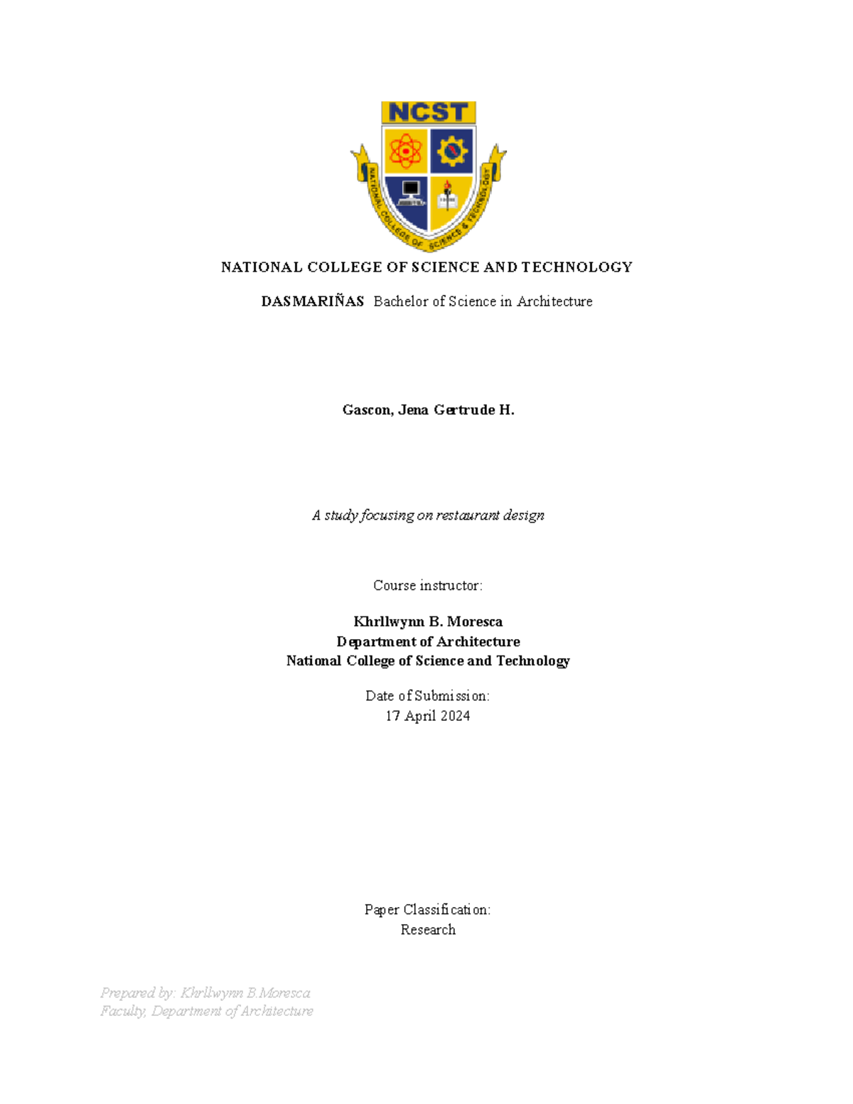 Gascon-Jena-Gertrude-H. - NATIONAL COLLEGE OF SCIENCE AND TECHNOLOGY DASMARIÑAS Bachelor of ...