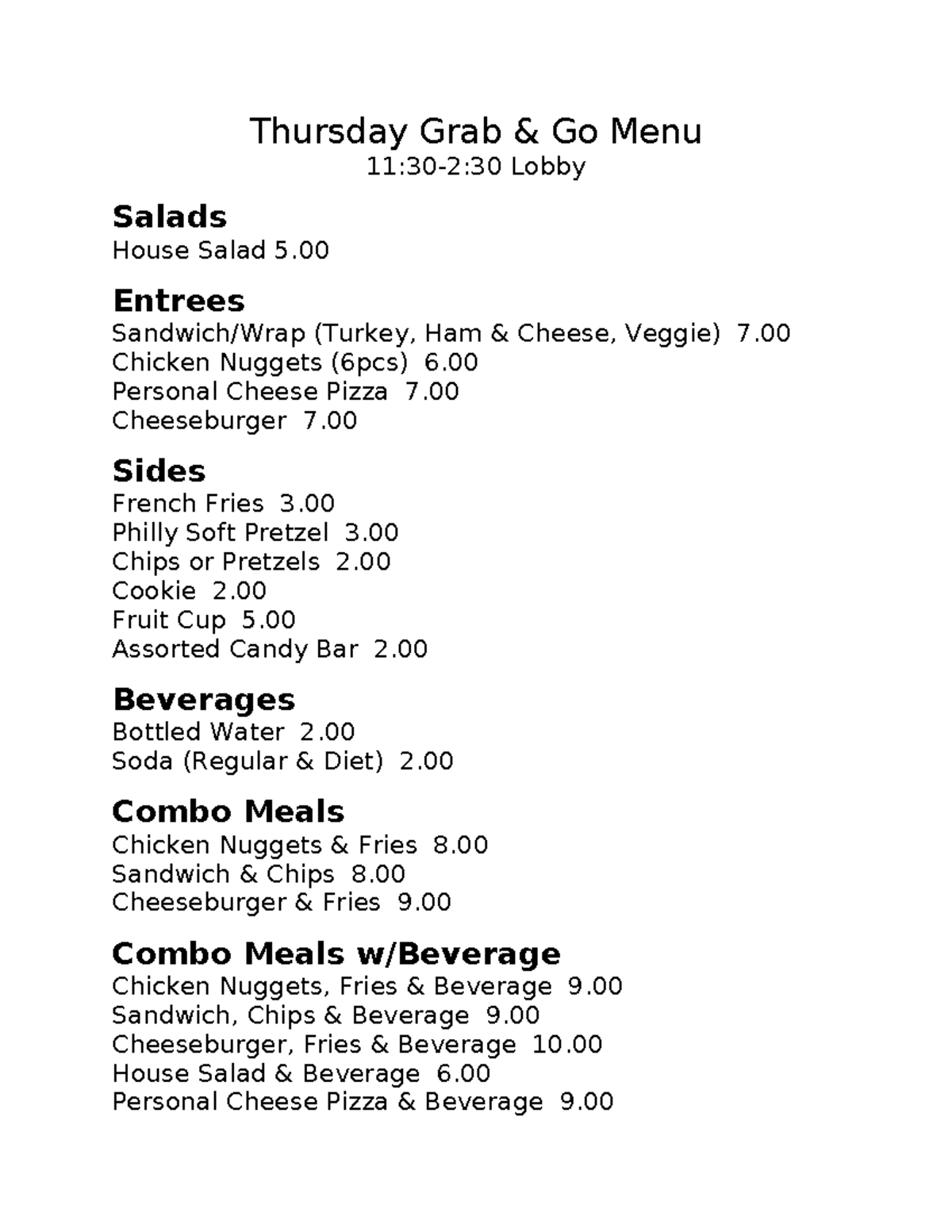 Thursday Grab & Go Lunch - Thursday Grab & Go Menu 11:30-2:30 Lobby ...