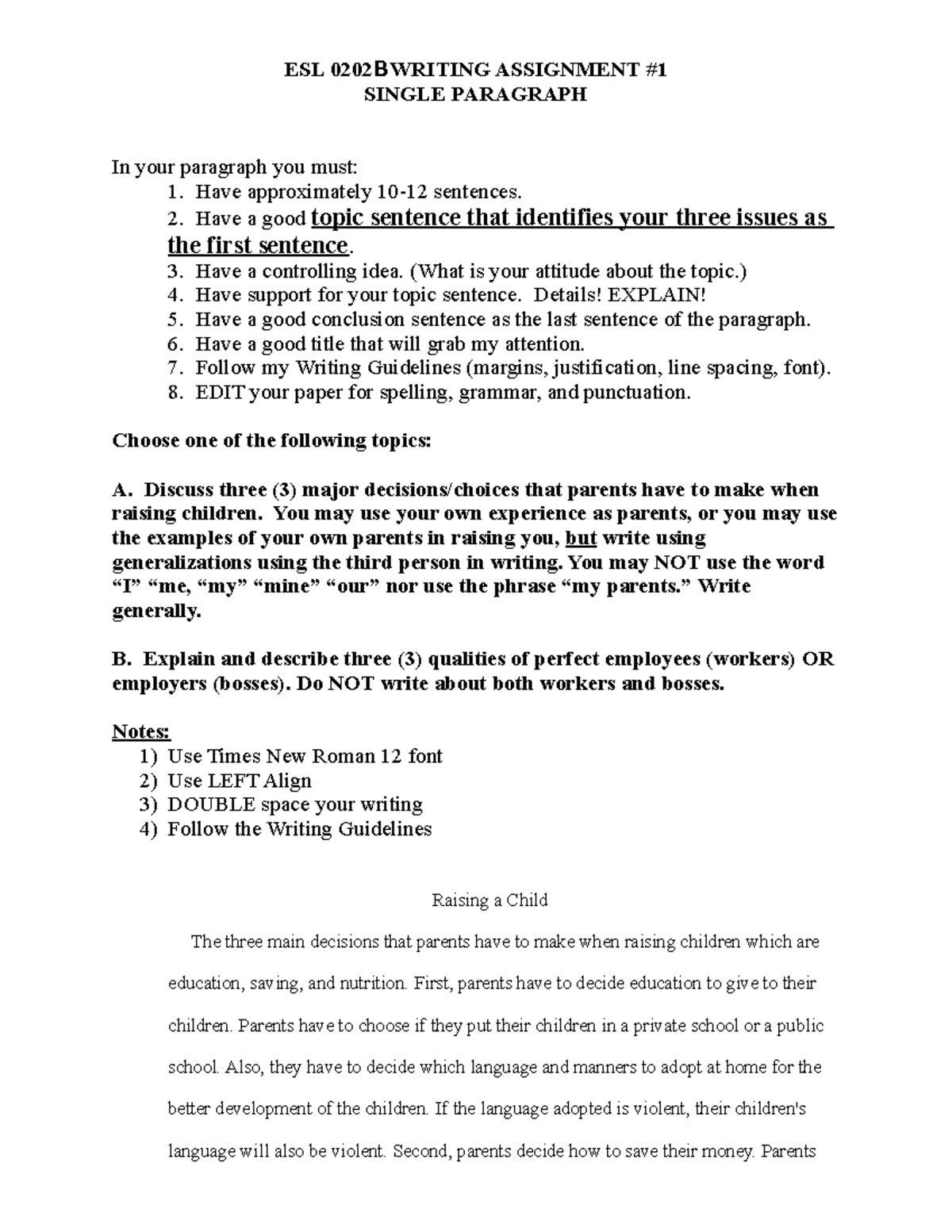 0202 SRT Exam 1 single paragraph Updated - ESL 0202BWRITING ASSIGNMENT ...
