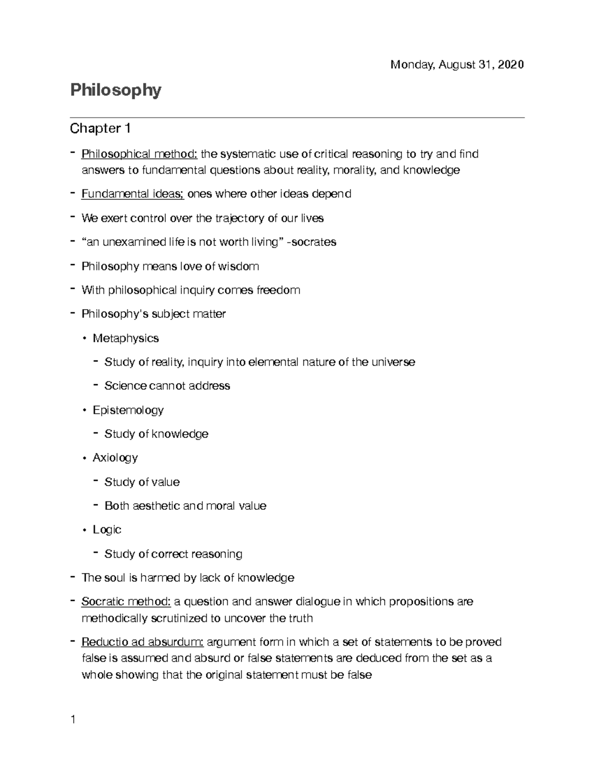 Chapter 1 Introduction - Monday, August 31, 2020 Philosophy Chapter 1 ...