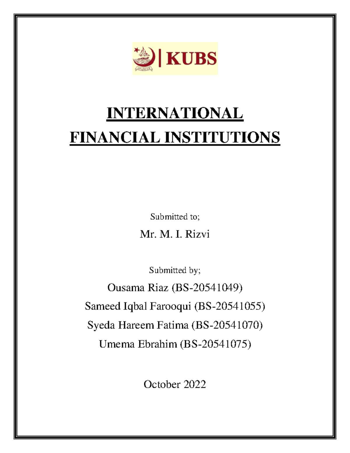 IFI - all four banks assingment of subject international business ...