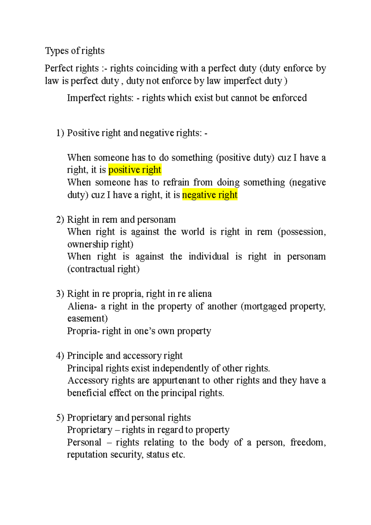 Jurisss - JURIS NOTES - Types of rights Perfect rights :- rights ...
