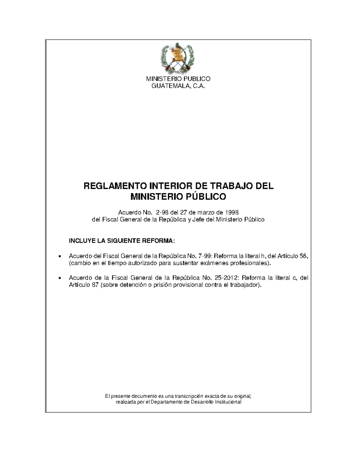 Reglamento Interior DE Trabajo Ministerio Publico - MINISTERIO PÚBLICO ...