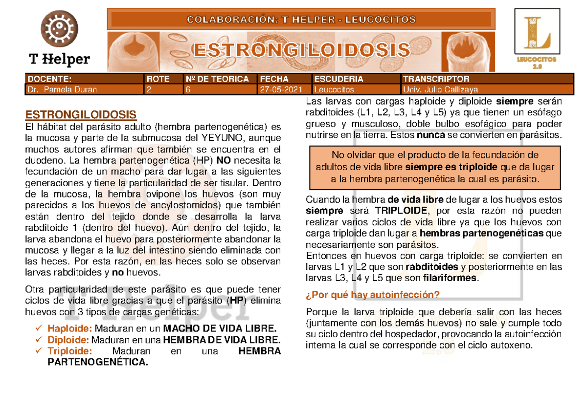 P2-B6. Estrongiloidosis y Larva Migrans - ESTRONGILOIDOSIS El hábitat ...