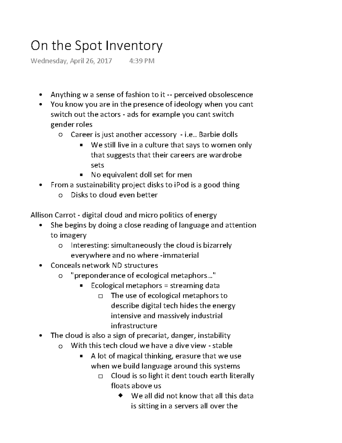 On the Spot Inventory - Lecture notes 1 - On the Spot Inventory ...