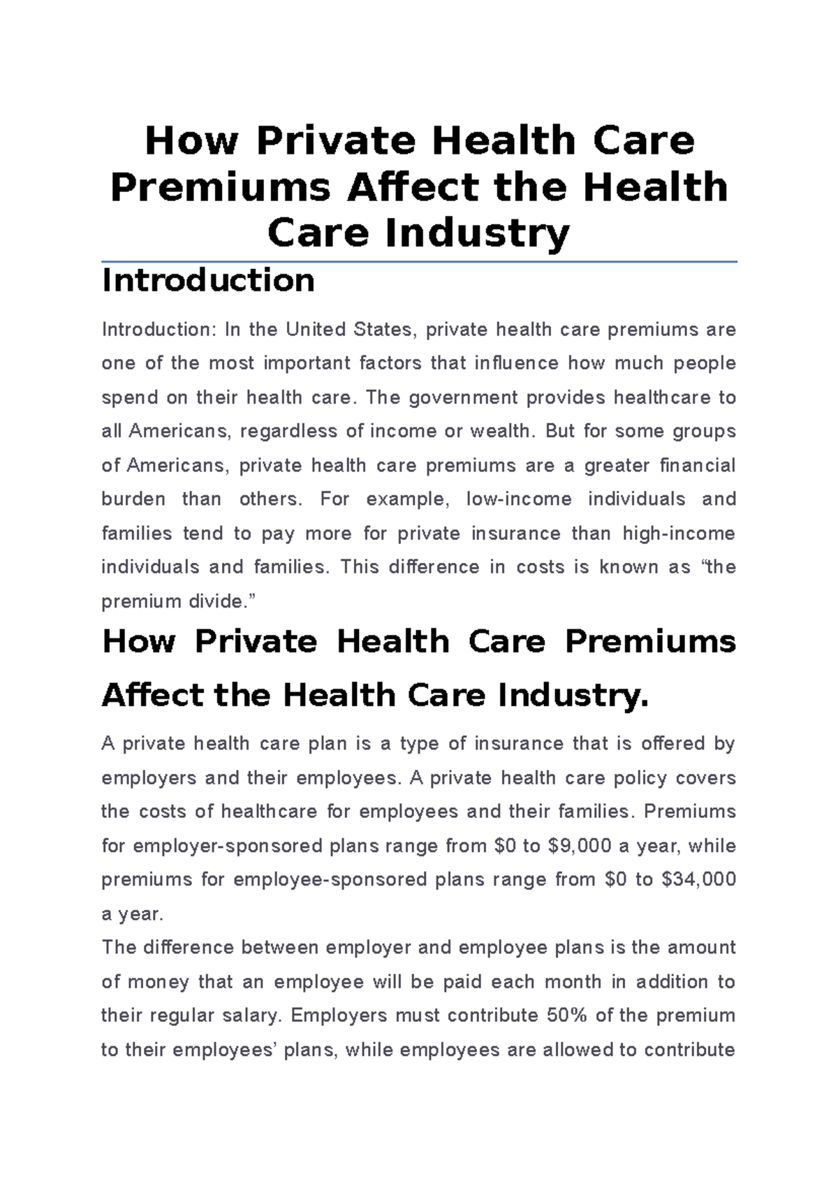 How Private Health Care Premiums Affect the Health Care Industry - How ...